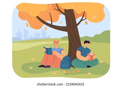 University Students Studying Under Tree Outside Stock Vector (Royalty ...