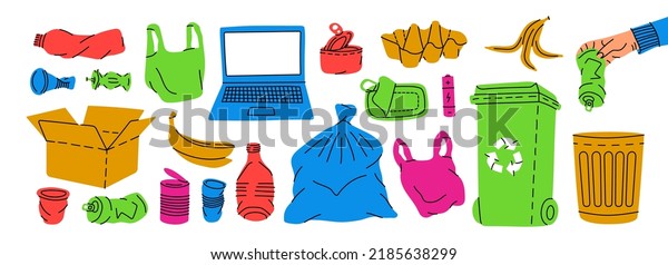 Unsorted Garbage Set Plastic Glass Metal Stock Vector (Royalty Free ...
