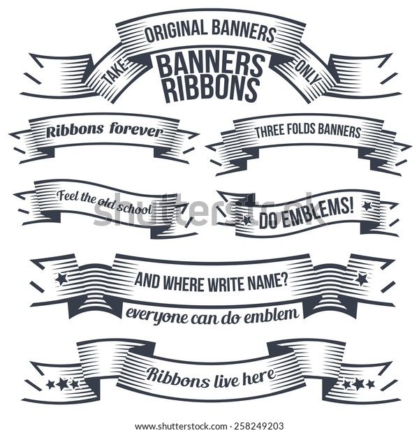 Unusual old school ribbons and banners for emblems and logos. Halftone ...