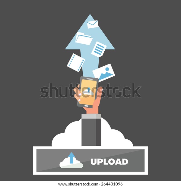Upload Files Via Smartphone Stock Vector (Royalty Free) 264431096 ...