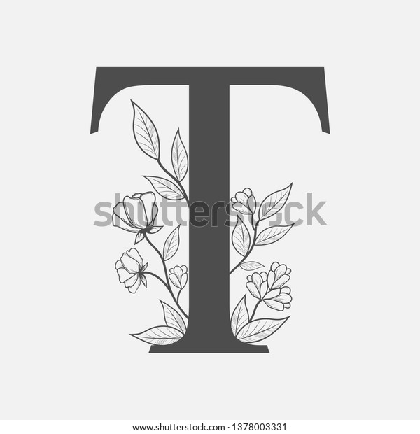 Uppercase Letter T Flowers Branches Vector: стоковая векторная графика ...