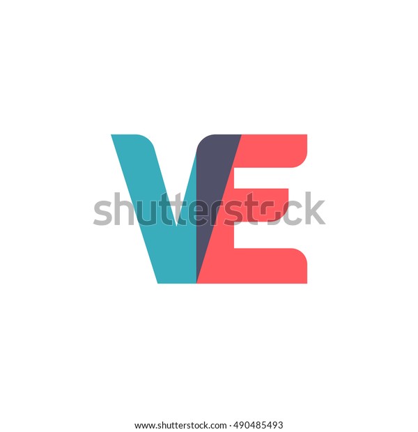 uppercase VE logo, modern classic pale blue red overlap transparent logo