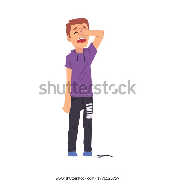 Upset Crying Boy Broken Phone Cartoon Stock Vector (Royalty Free ...