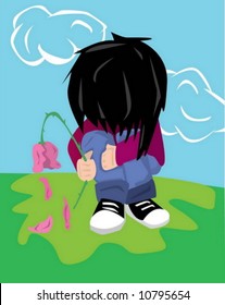 Upset Emo Boy Sitting Dying Flower Stock Vector (Royalty Free) 10795654 ...