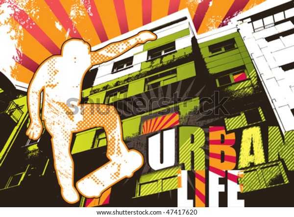 Urban Life Poster Skateboarder Vector Illustration Stock Vector ...
