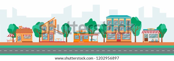 Urban Street Different Shops Stores Including Stock Vector (Royalty ...
