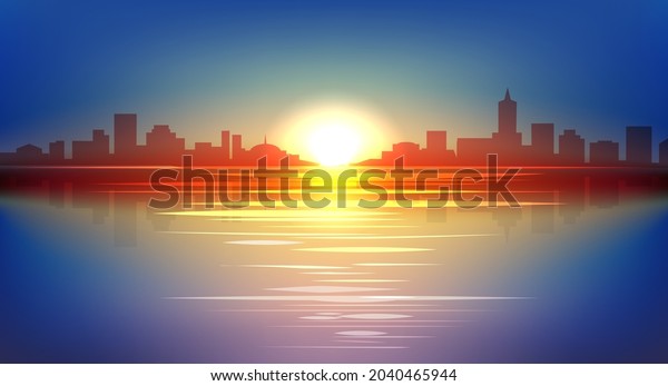 Urban Sunrise Cartoon Flat Vector City Stock Vector (Royalty Free ...