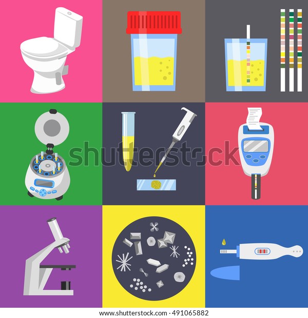 urine-test-analysis-and-medical-laboratory-equipment-color-vector