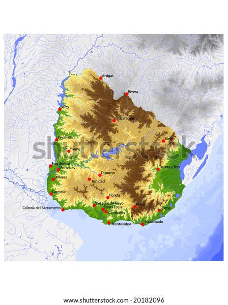 Uruguay Physical Vector Map Colored According Stock Vector (Royalty ...