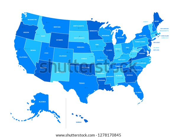 Us Blue Map State Names Stock Vector (Royalty Free) 1278170845