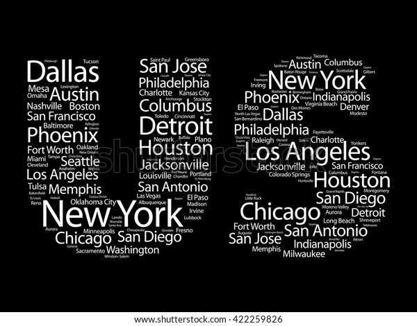 Us Letters Cities Names Word Cloud: vector de stock (libre de regalías ...