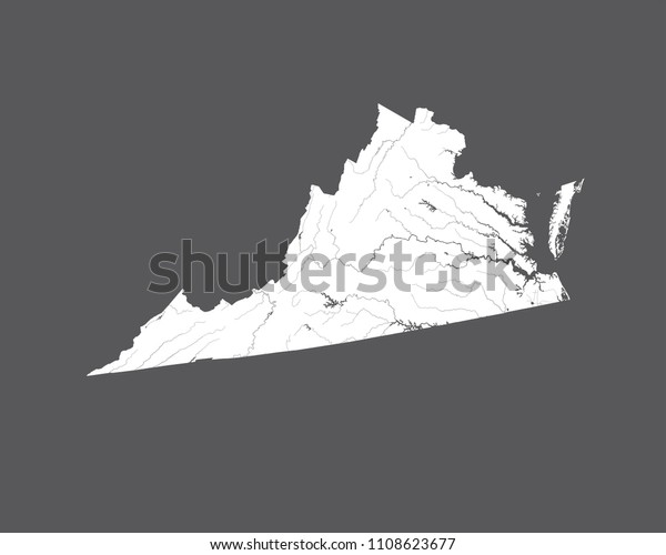 U.S. states - map of Virginia. Hand made. Rivers and lakes are shown ...