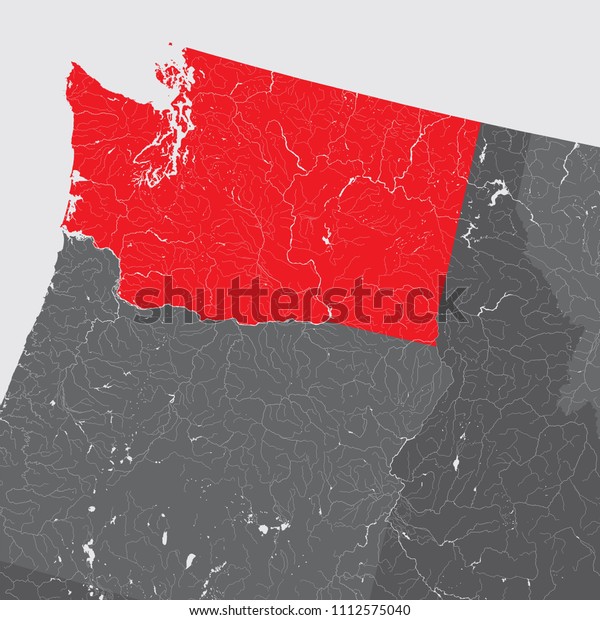 Us States Map Washington Rivers Lakes Stock Vector (Royalty Free ...