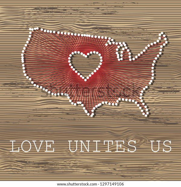 Usa Art Vector Map Heart String Stock Vector (Royalty Free) 1297149106 ...