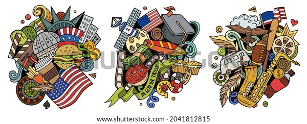 Usa Cartoon Vector Doodle Designs Set Stock Vector (Royalty Free ...
