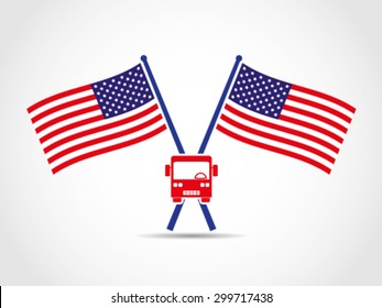 Usa Crossed Flags Emblem Bus Public Stock Vector (Royalty Free ...