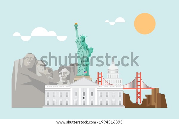 Usa Famous Monuments Landmarks Scenic Stock Vector (Royalty Free ...