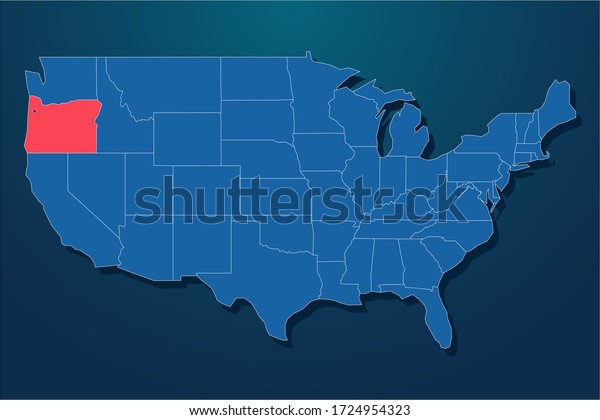 Usa Map Blue Oregon State Salem Stock Vector (Royalty Free) 1724954323 ...