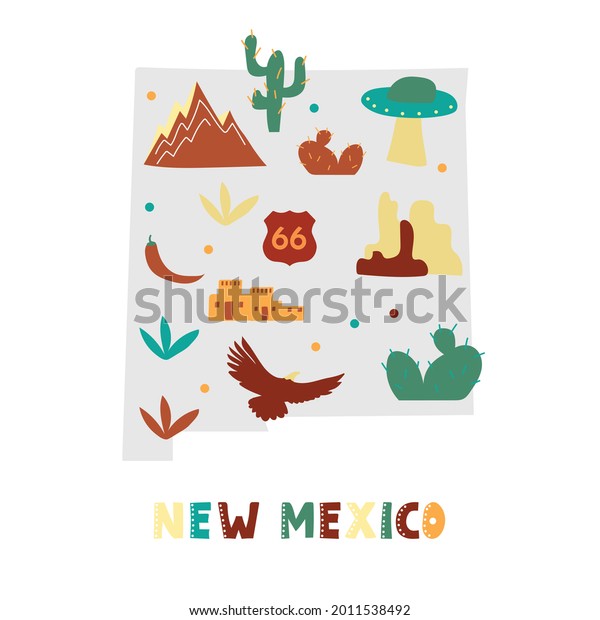 Usa Map Collection State Symbols Nature Stock Vector (Royalty Free ...
