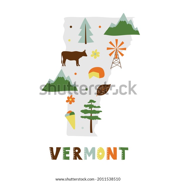Usa Map Collection State Symbols Nature Stock Vector (Royalty Free ...