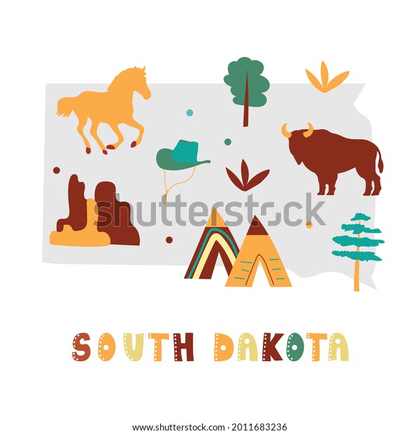 Usa Map Collection State Symbols Nature Stock Vector (Royalty Free ...