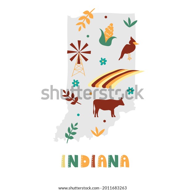 Usa Map Collection State Symbols Nature Stock Vector (Royalty Free ...