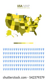 Usa Map Complete Icons Yellow Color Stock Vector (Royalty Free ...