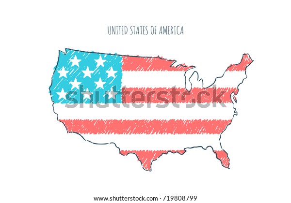 Usa Map Hand Drawn Sketch Vector: стоковая векторная графика (без ...