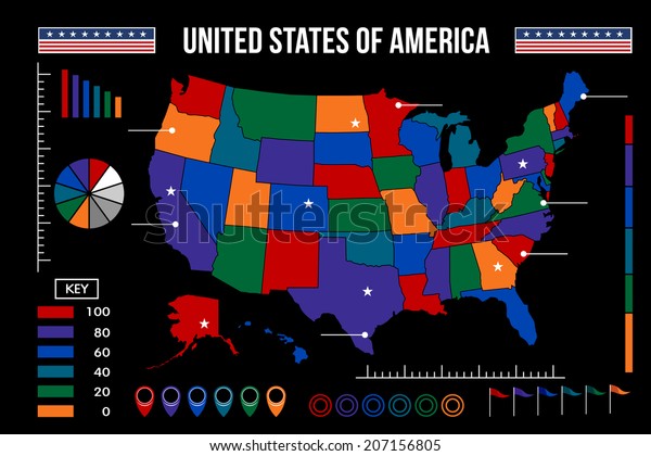 Usa Map Infographic Vector Illustration Symbols Stock Vector (Royalty ...