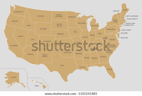 USA Map vector illustration with country names in spanish. Editable and ...