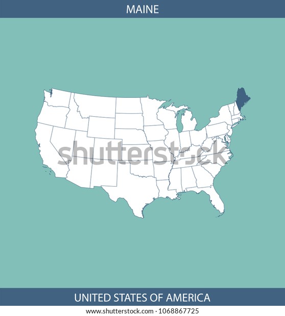 USA map vector outline illustration with highlighted state of Maine in ...