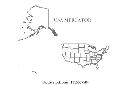 Usa Mercator Gray Line Map Stock Vector (Royalty Free) 1315659584 ...