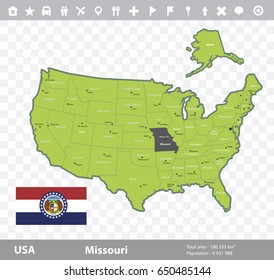 Usa Missouri State Map Flag Vector Stock Vector (Royalty Free ...