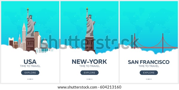 Usa Time Travel Set Travel Posters: เวกเตอร์สต็อก (ปลอดค่าลิขสิทธิ์ ...
