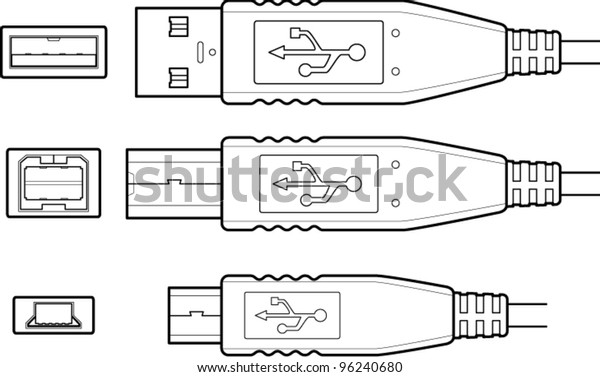 Usb Connectorsor Plugs Different Sizes Line Stock Vector (Royalty Free ...