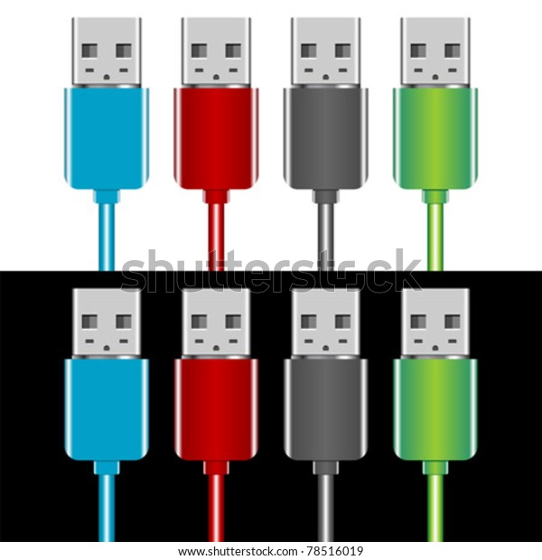 Usb Plugs Different Colors Over Black Stock Vector (Royalty Free ...