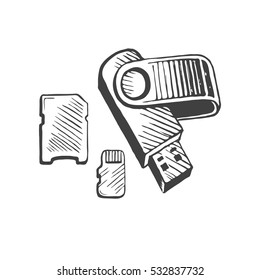 Usb Stick Memory Card Hand Drawn Stock Vector (Royalty Free) 532837732 ...