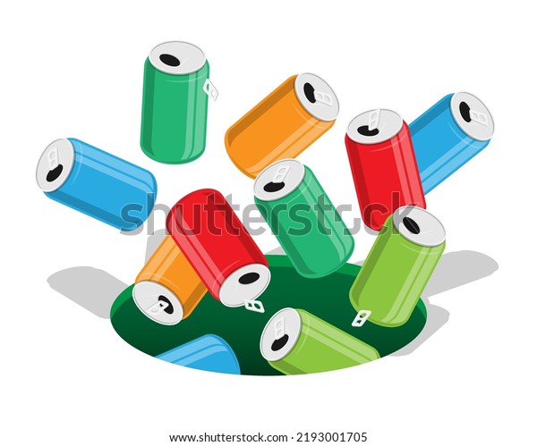 Used Aluminum Cans Fall Into Recycle Stock Vector (Royalty Free ...