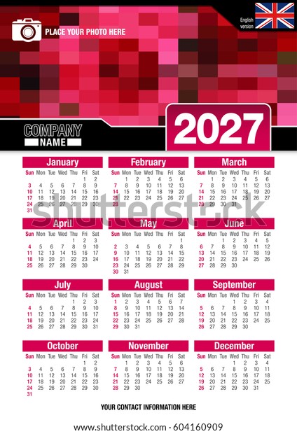 Useful Wall Calendar 2027 Design Red Stock Vector (Royalty Free) 604160909