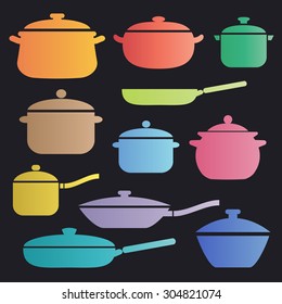 Utensils Color Set Cooking Background Pots Stock Vector (Royalty Free ...