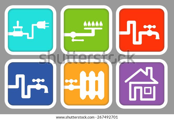 Utility icons: electricity, gas, cold water, hot water, heating and ...