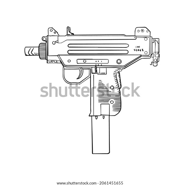 Uzi Smg Machine Gun Illustration Hand Stock Vector (Royalty Free ...