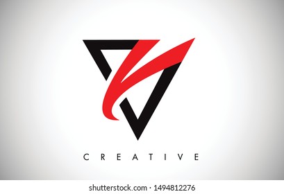 V Black Red Letter Logo Creative Stock Vector (Royalty Free) 1494812276 ...