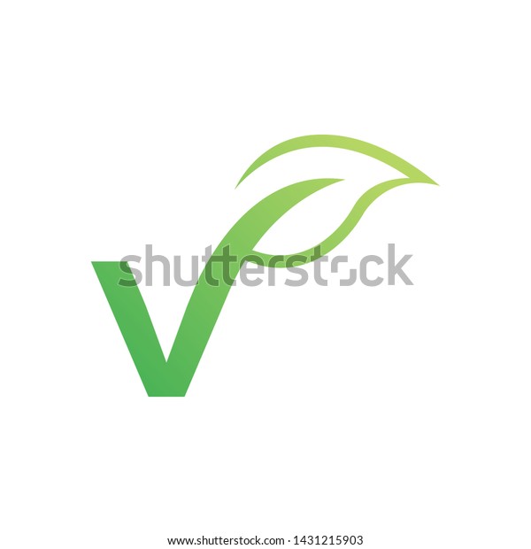 V Letter Green Leaf Logo Template Stock Vector (Royalty Free) 1431215903