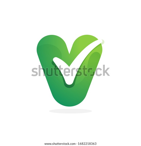 V Letter Green Logo Check Mark Stock Vector (Royalty Free) 1682218363 ...
