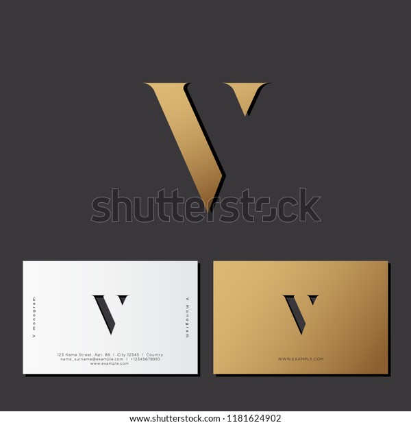 V letter. Optical illusion gold monogram. Gold V logo on a dark ...