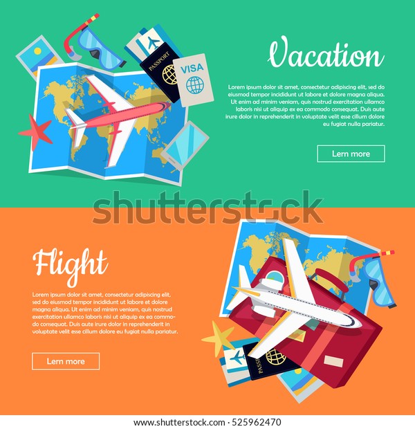 Vacation Flight Web Banners Aircraft Luggage Stock Vector (Royalty Free ...