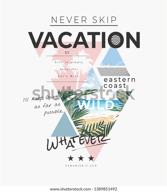 Vacation Slogan Palm Tree Beach Illustration Stock Vector (Royalty Free ...