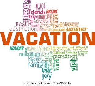 Vacation Vector Illustration Word Cloud Isolated Stock Vector (Royalty ...