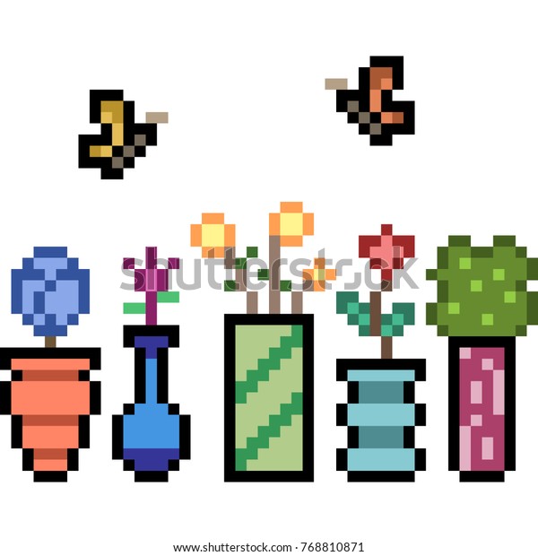 Vactor Pixel Art Flower Vase Isolated Stock Vector (Royalty Free) 768810871